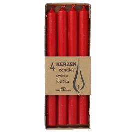 4er Set Stabkerze Rustik, rot, 25 cm